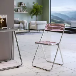 Sedia pieghevole in polietilene trasparente rosa con struttura cromo ...
