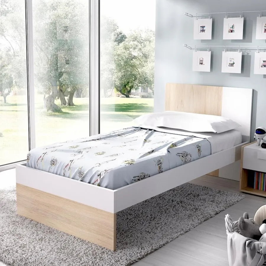 Letto singolo 90X190 in legno bianco e naturale - Dinasty