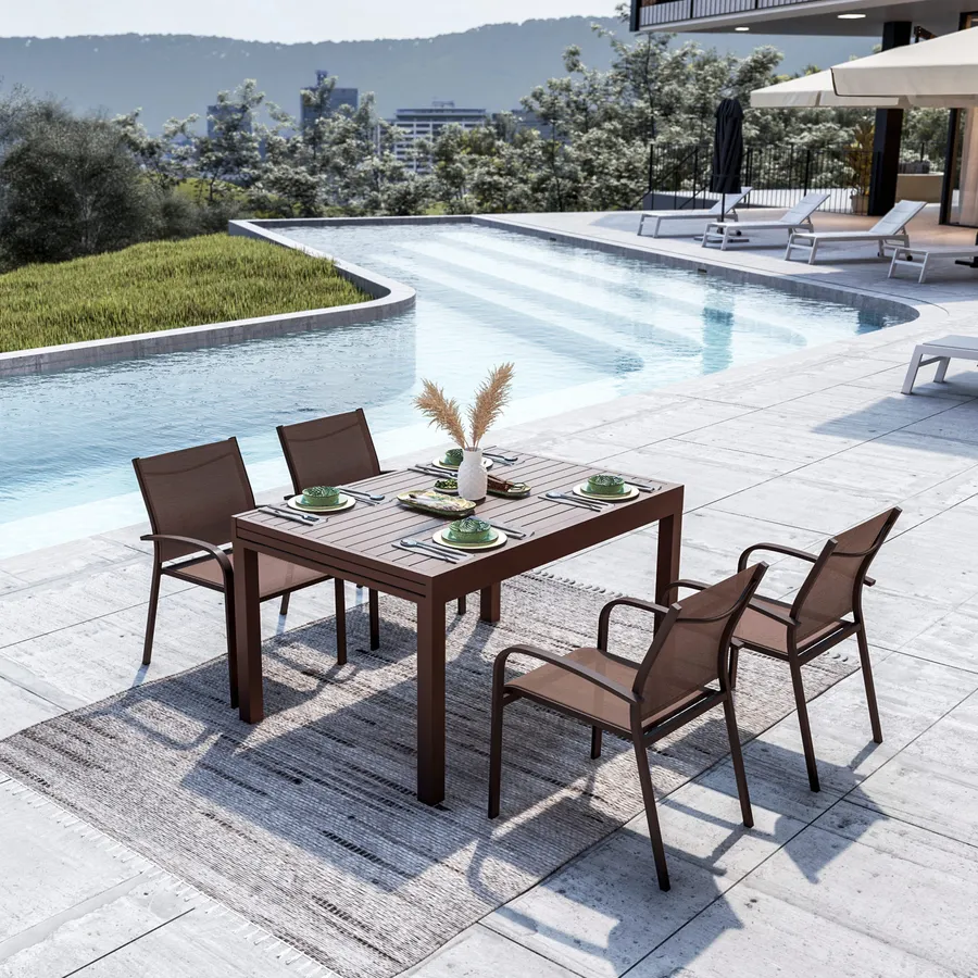 Set pranzo tavolo 135/270x90 cm e 4 sedie con braccioli tondi in ...