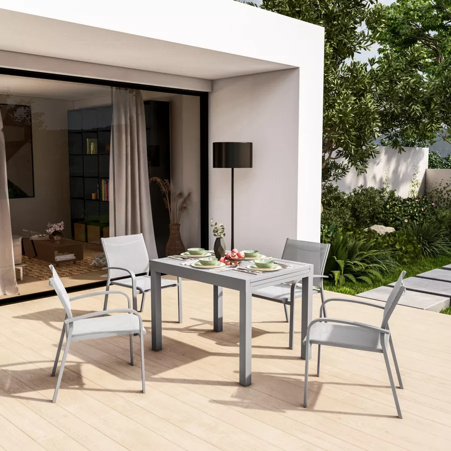 Set pranzo tavolo 105/210x75 cm e 4 sedie con braccioli tondi in ...