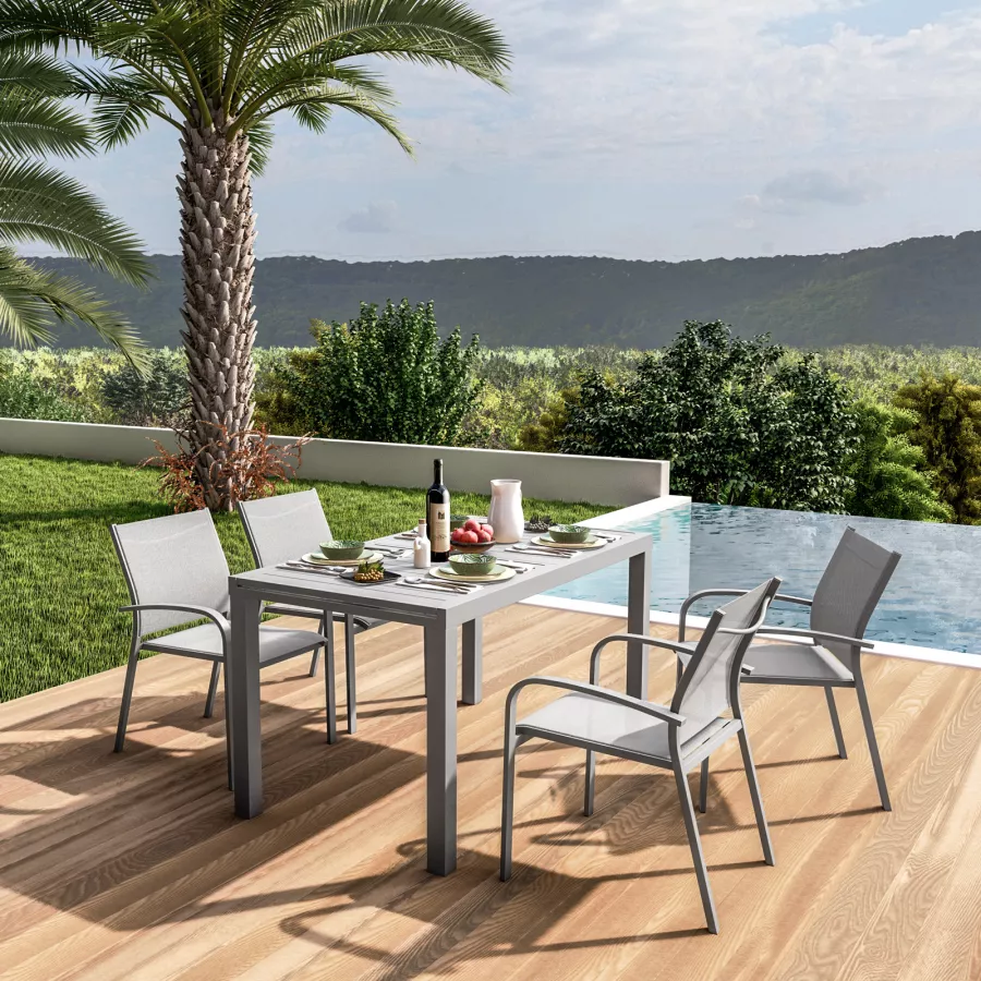 Set pranzo tavolo 140/210x77 cm e 4 sedie con braccioli tondi in ...