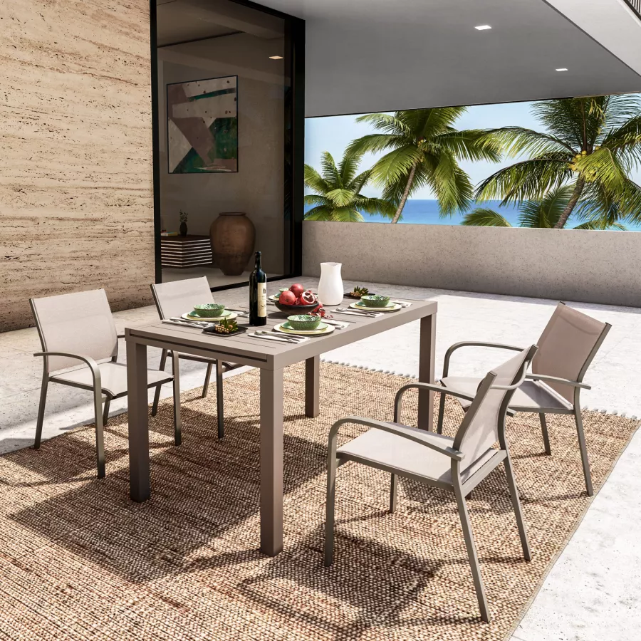 Set pranzo tavolo 140/210x77 cm e 4 sedie con braccioli tondi in ...