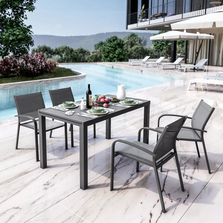 Set pranzo tavolo 140/210x77 cm e 4 sedie con braccioli tondi in ...