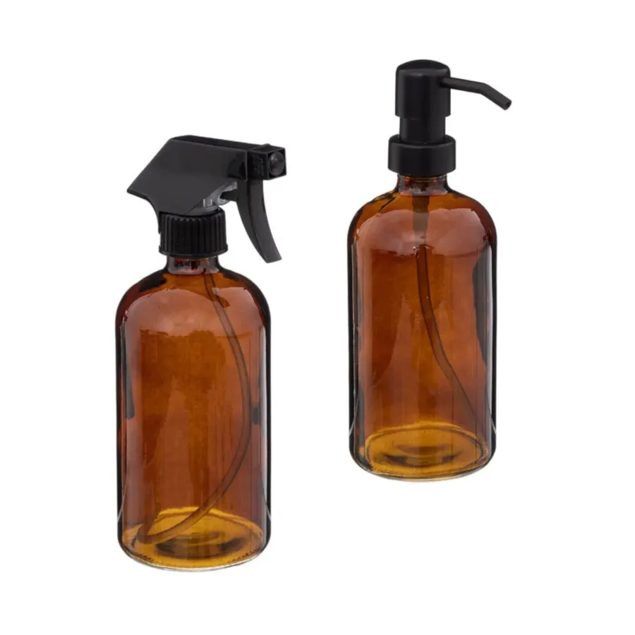 Set 2 accessori bagno in vetro ambrato - Semply