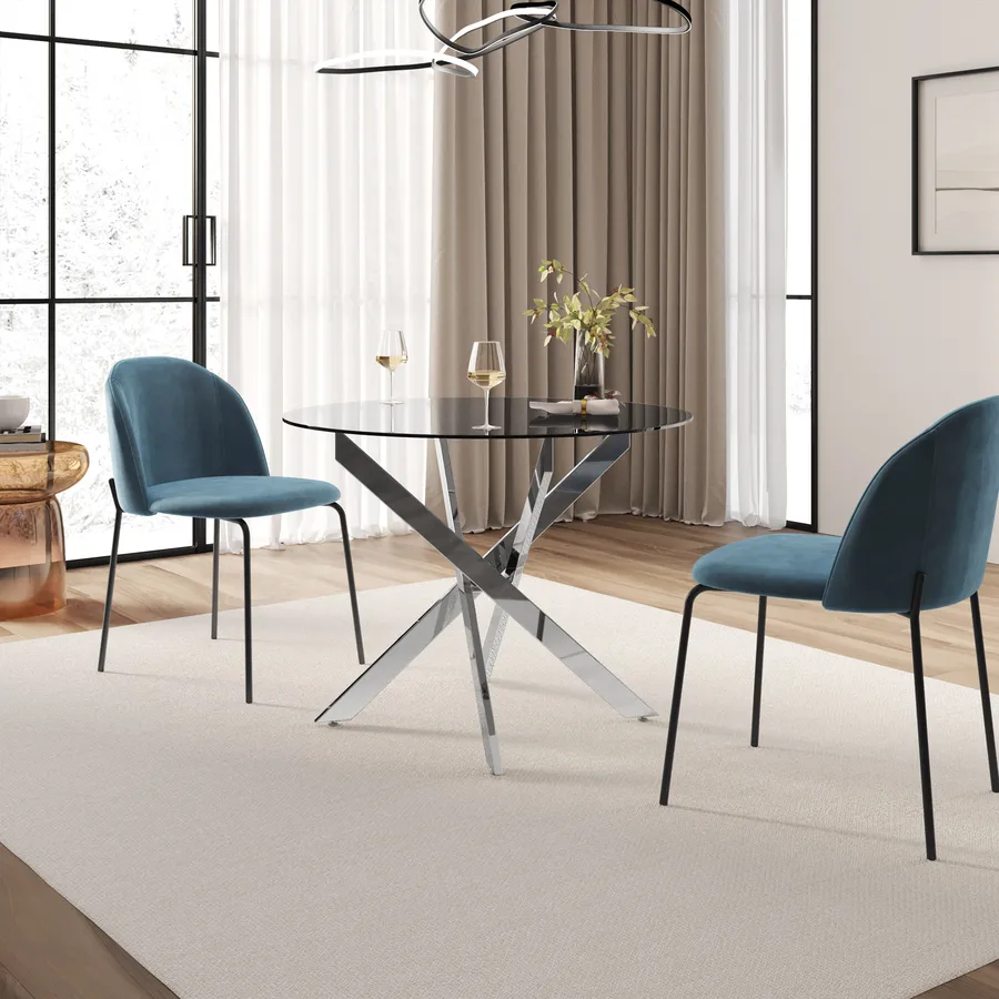 Tavolo da pranzo rotondo 100 cm piano in vetro fumè 10 mm e gambe ...