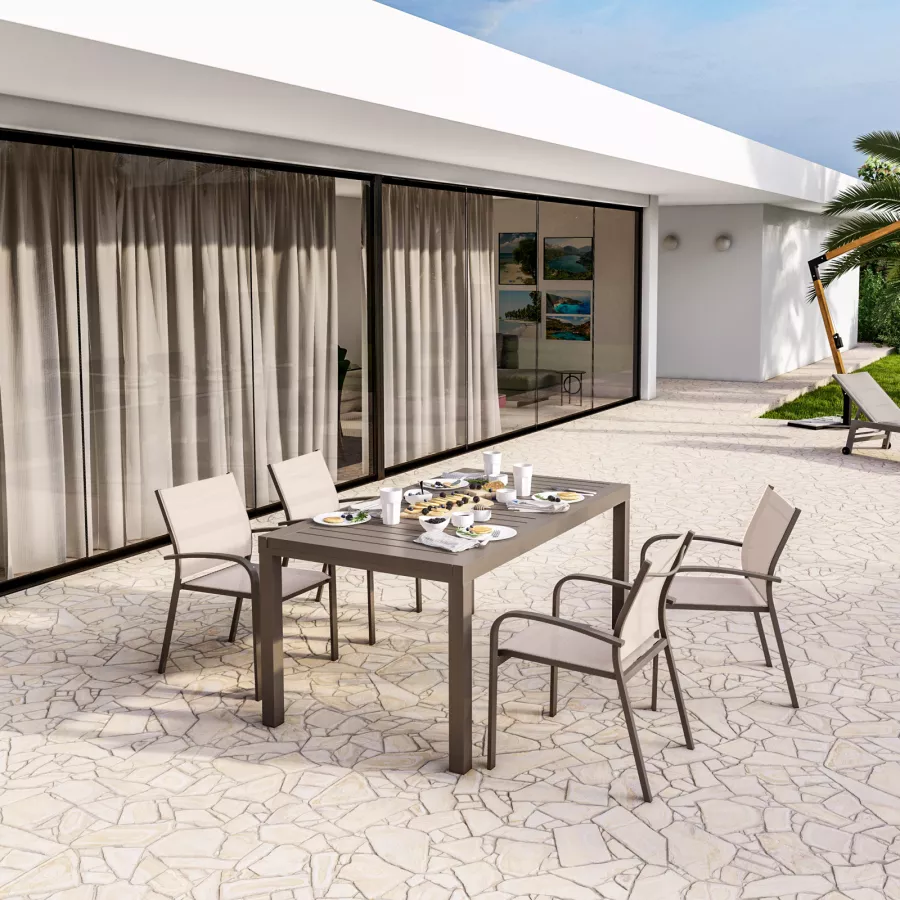 Set pranzo tavolo 160/240x90 cm e 4 sedie con braccioli tondi in ...