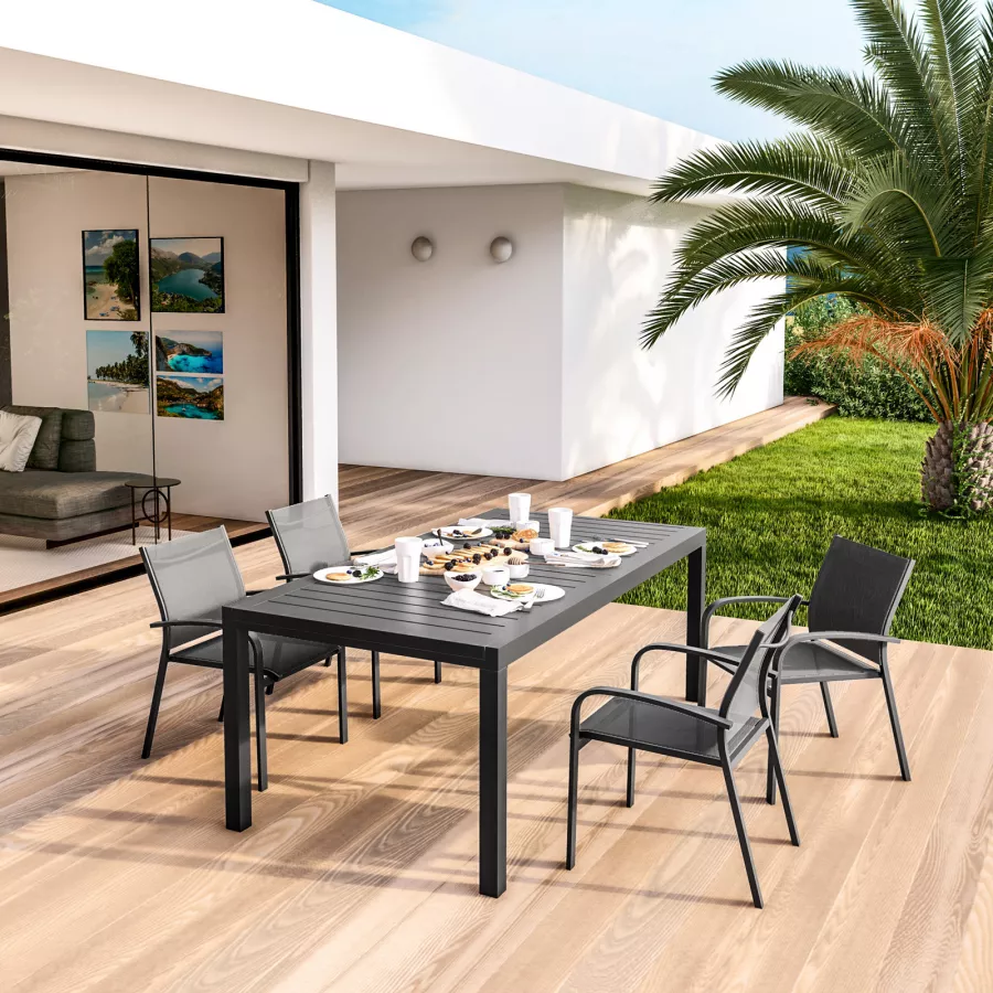Set pranzo tavolo 200/300x100 cm e 4 sedie con braccioli tondi in ...