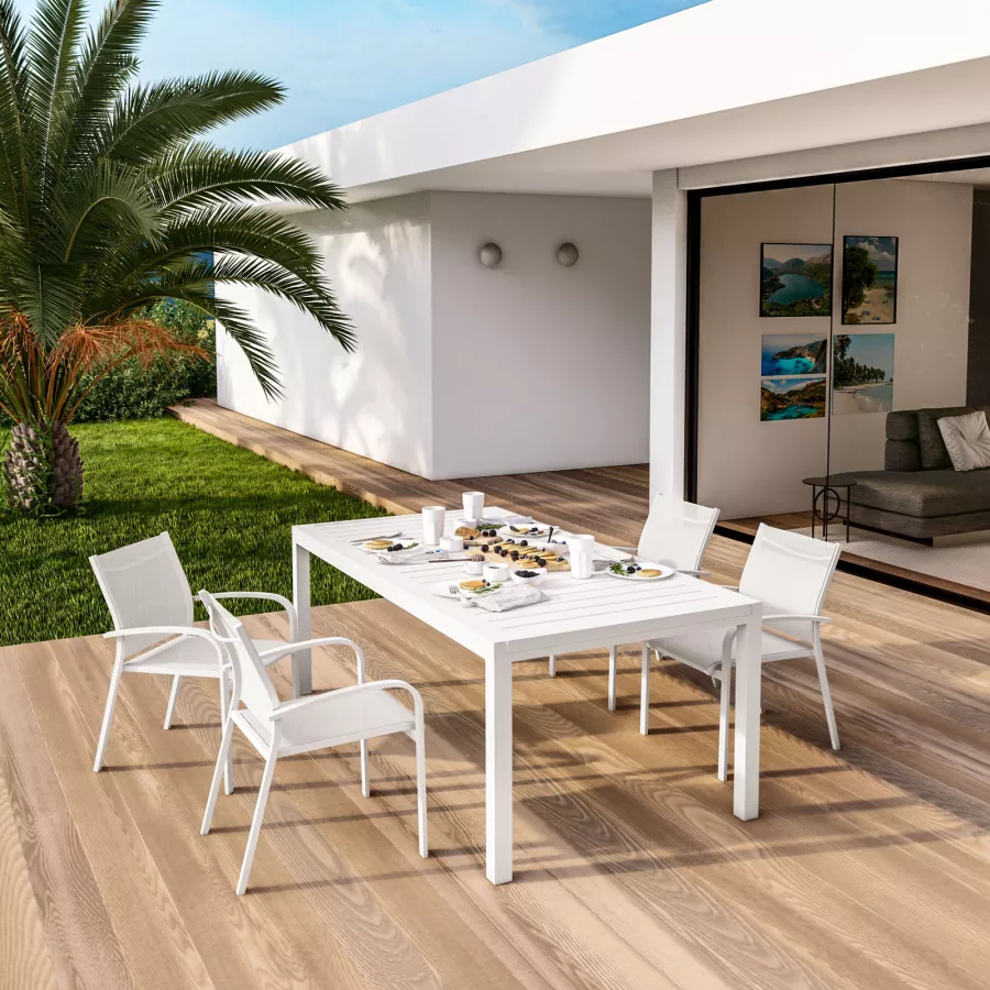 Set pranzo tavolo 200/300x100 cm e 4 sedie con braccioli tondi in ...