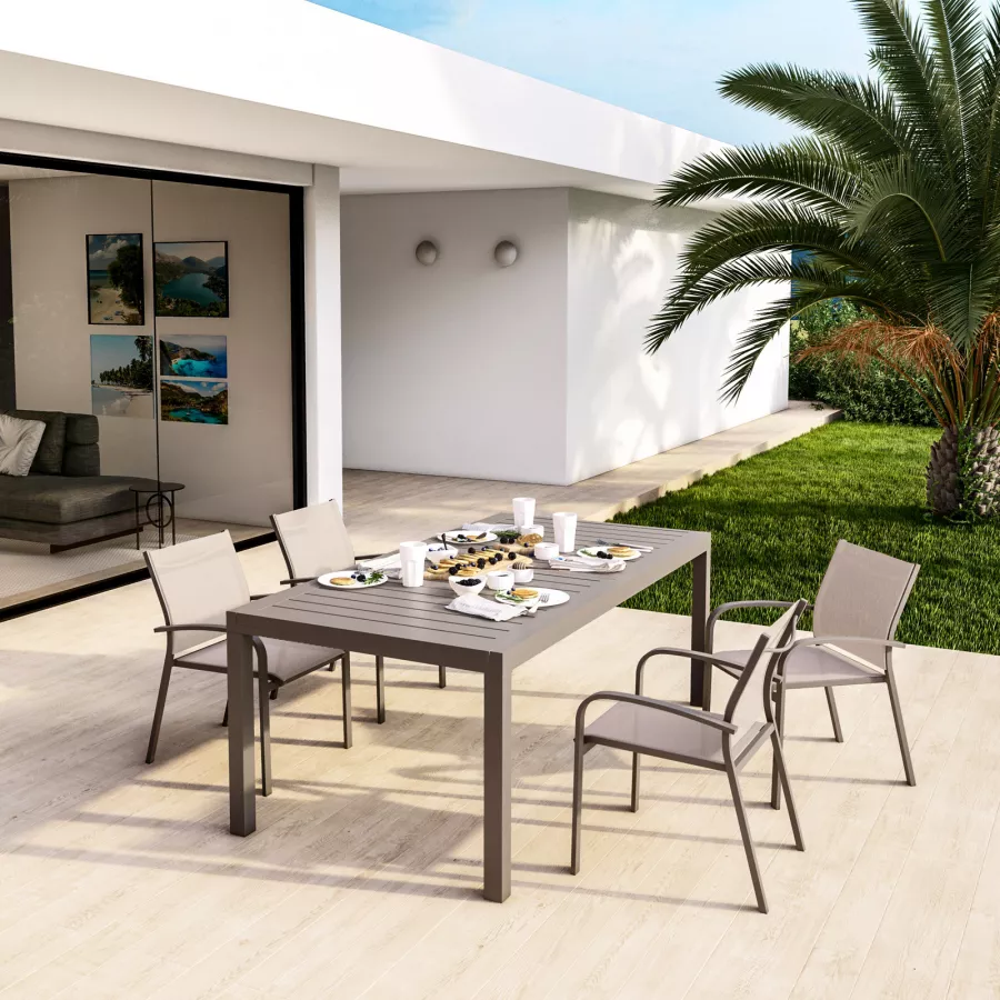 Set pranzo tavolo 200/300x100 cm e 4 sedie con braccioli tondi in ...