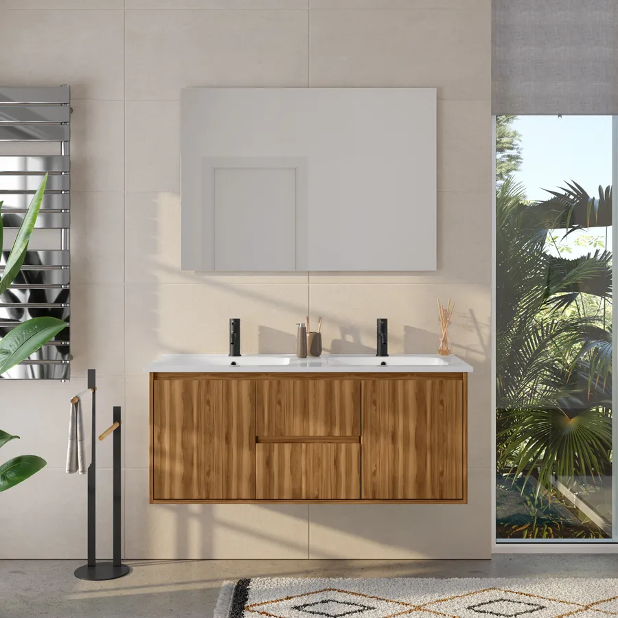 Mobile bagno sospeso 120 cm rovere sabbia con specchio - Damon