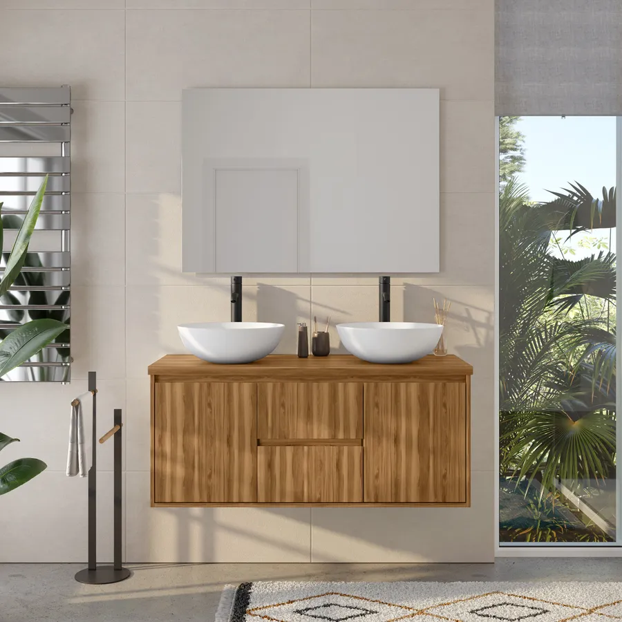 Mobile bagno portalavabo sospeso 120 cm rovere sabbia con specchio - Damon