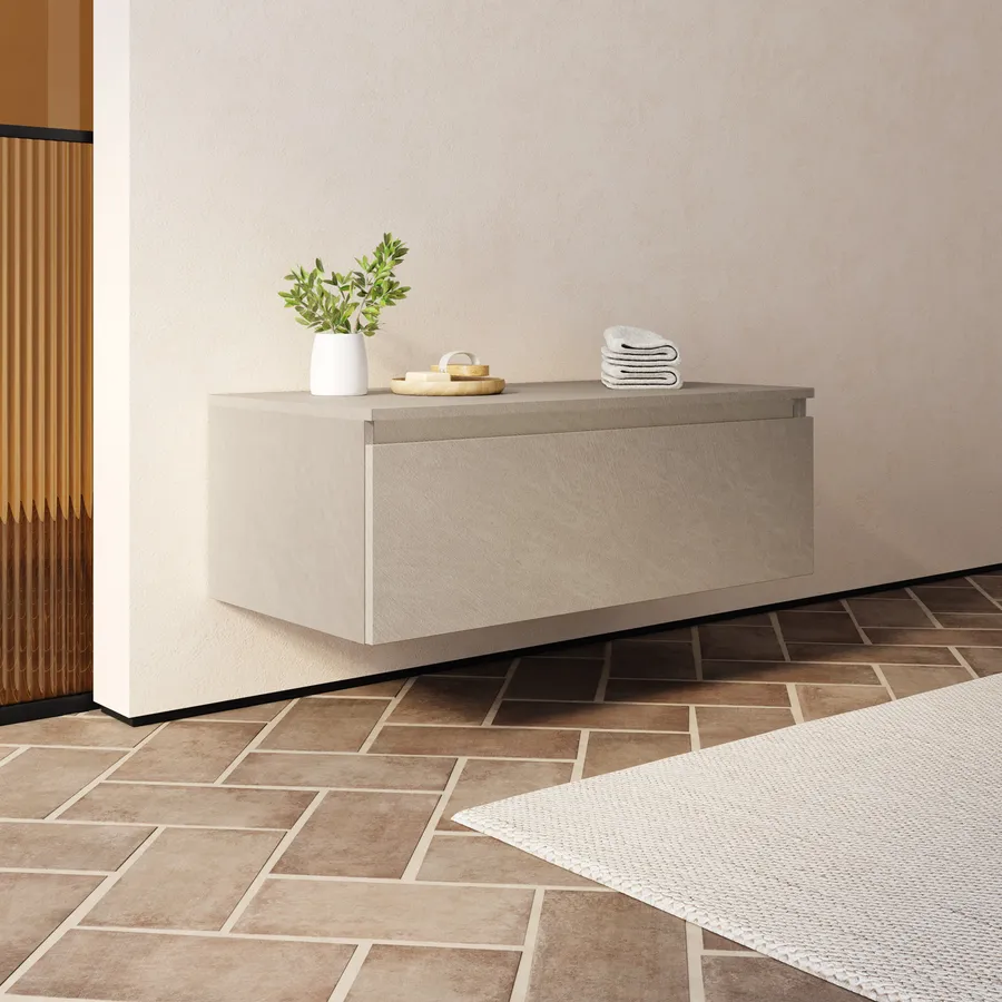 Cassettone bagno sospeso 80 cm in legno argilla - Plain