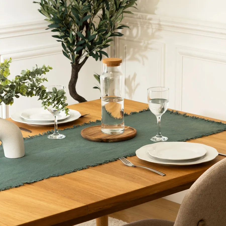 Runner da tavolo 140x38 cm in cotone verde celadon - Saphir