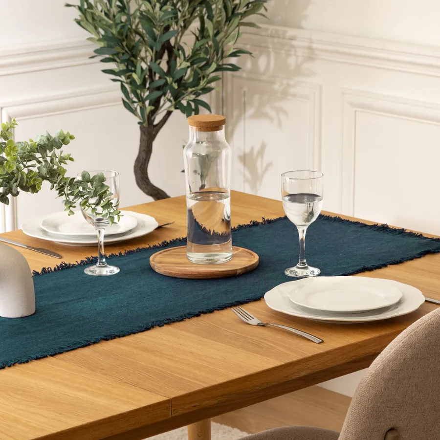 Runner da tavolo 140x38 cm in cotone blu - Saphir