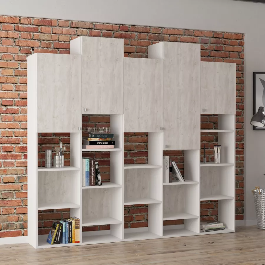 Libreria 201x183h cm in legno bianco anticato - Kantiko