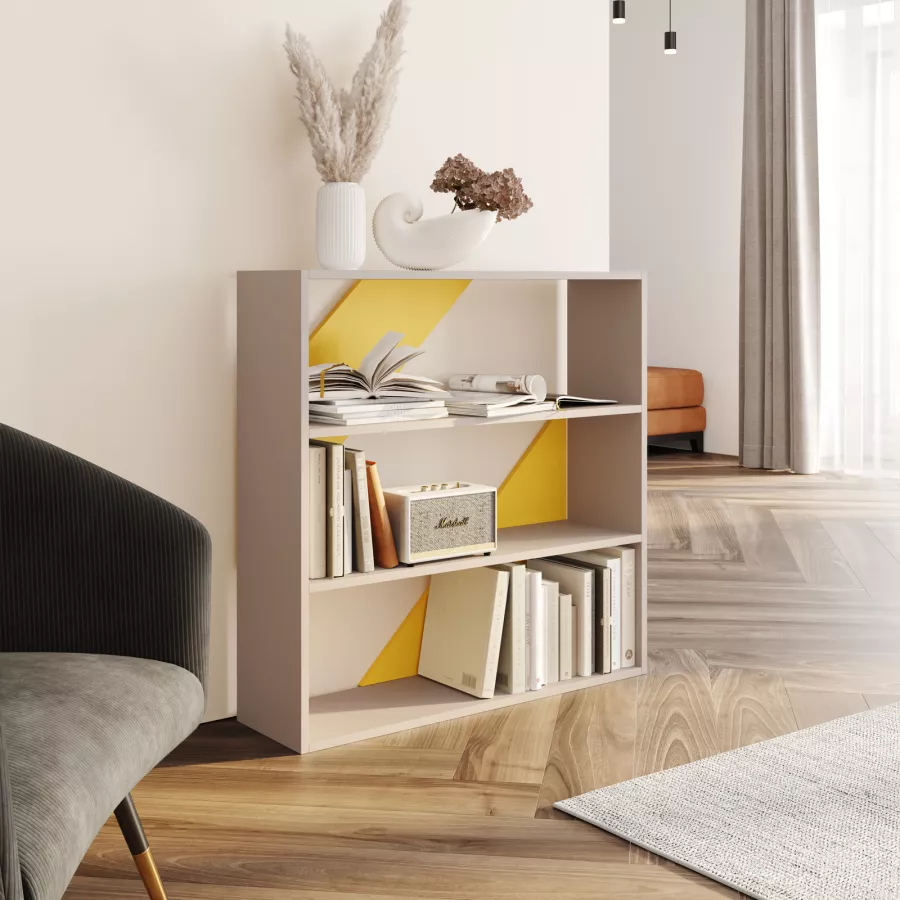 Libreria 85x85,5h cm in legno tortora e senape - Kantiko