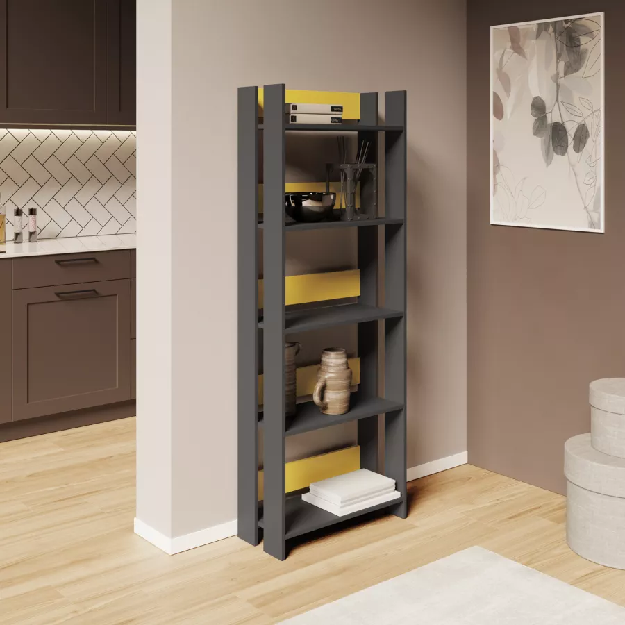 Libreria 57x155h cm in legno senape e antracite - Kantiko