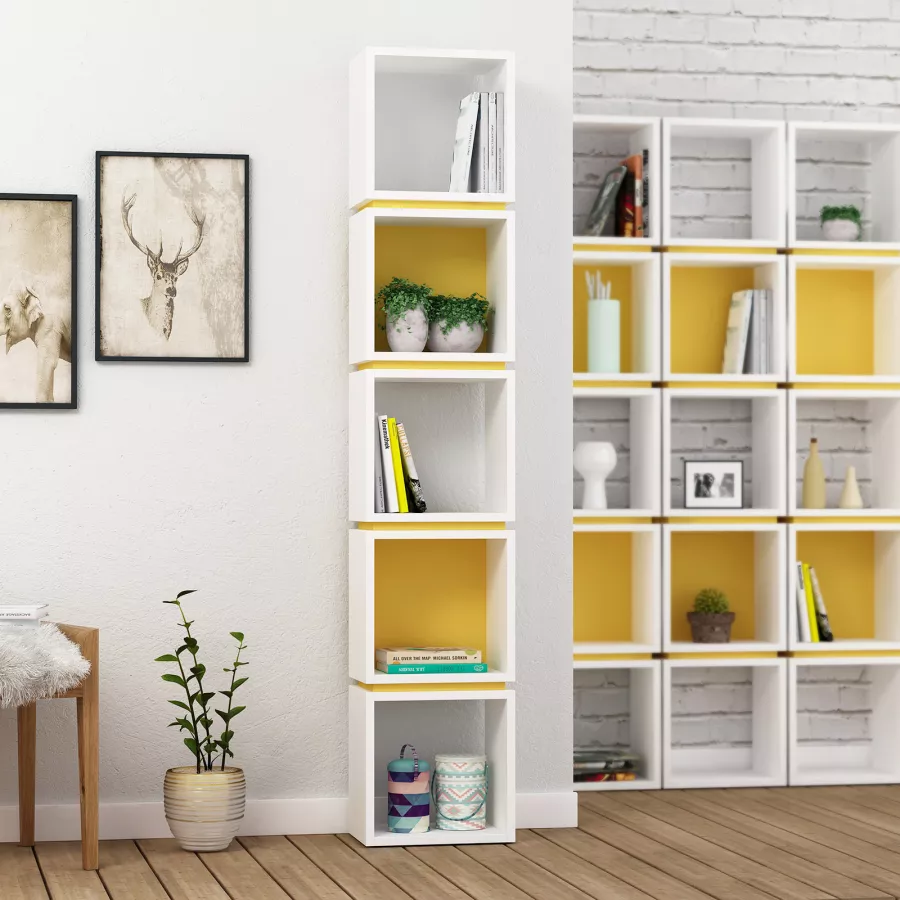 Libreria 32x167h cm in legno bianco e senape - Kantiko