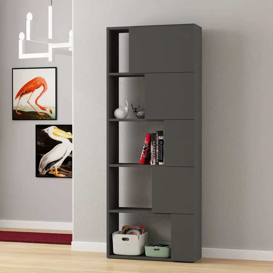 Libreria 65x166h cm con vani a giorno in legno antracite - Kantiko