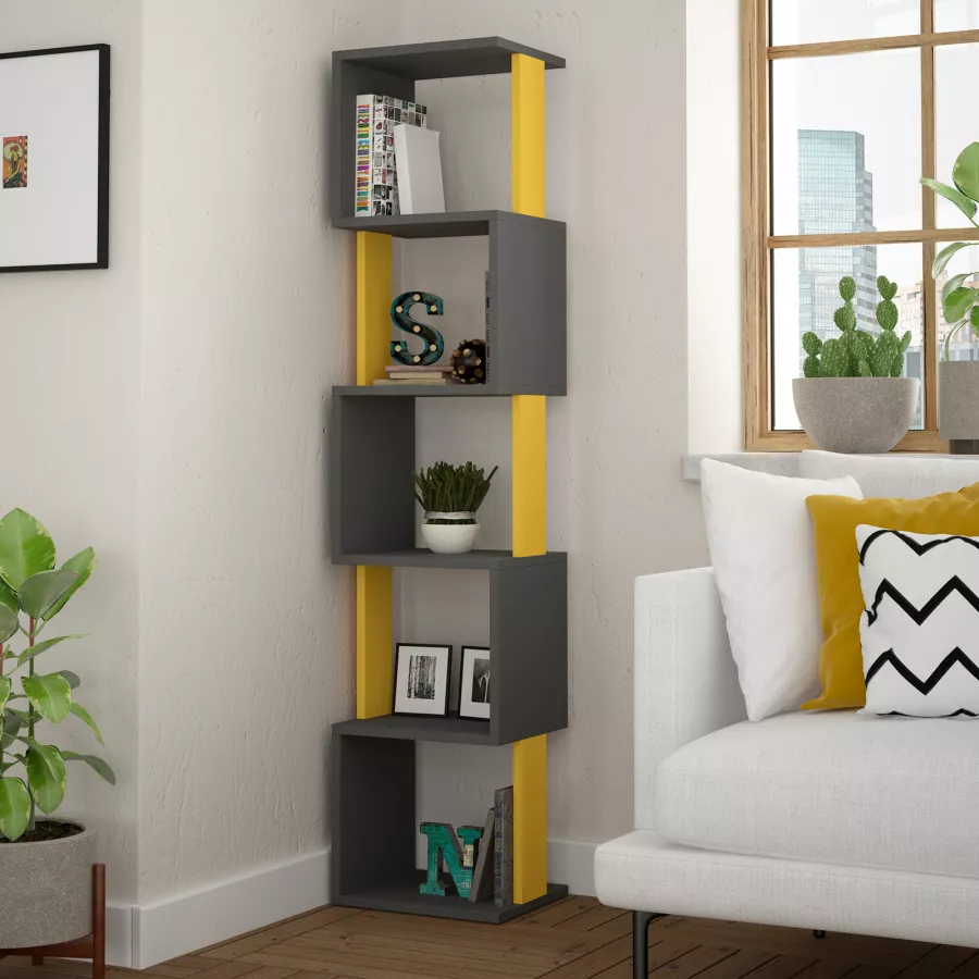 Libreria 35x161h cm in legno antracite e senape - Kantiko