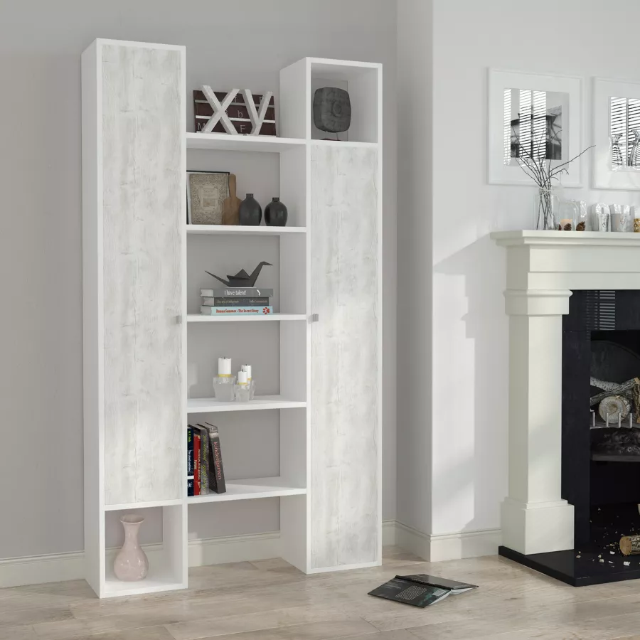 Libreria 100x176,5 cm in legno bianco anticato - Kantiko