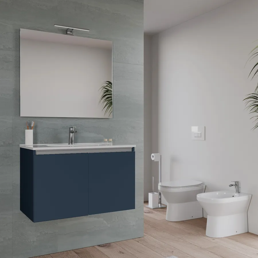 Bagno completo con mobile bagno sospeso 80 cm blu esotico 2 ante con ...