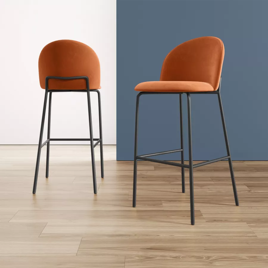 Set 2 sgabelli in velluto ruggine con gambe nere - Zilla