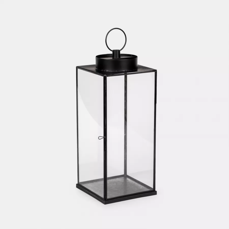 Lanterna 20x20x55 h cm in vetro e metallo finitura brunito anticato