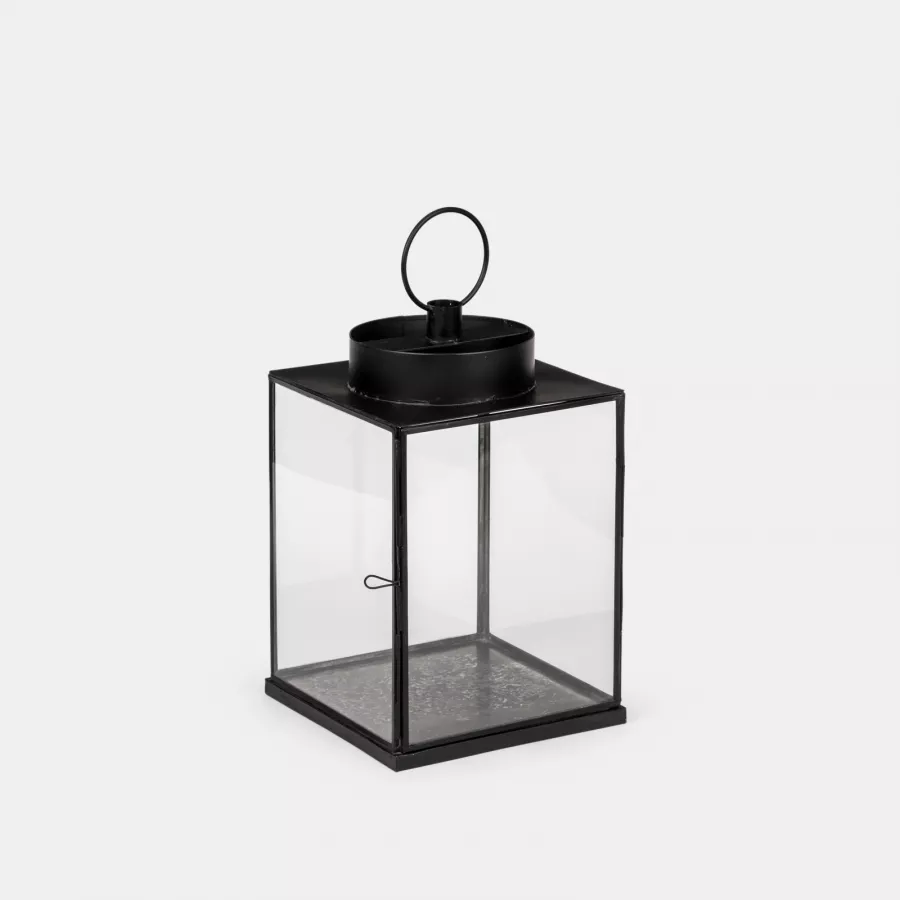 Lanterna 20x20x38 h cm in vetro e metallo finitura brunito anticato