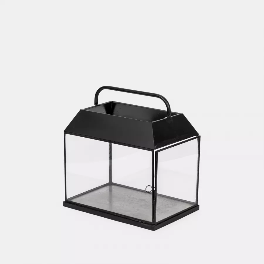 Lanterna 30x20x32 h cm in vetro e metallo finitura brunito anticato