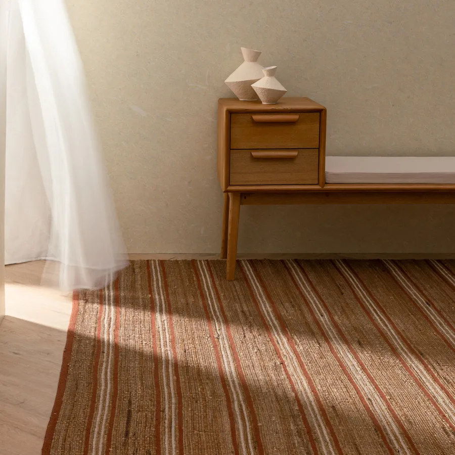 Tappeto 300x200 cm in cotone e juta naturale a righe color mattone