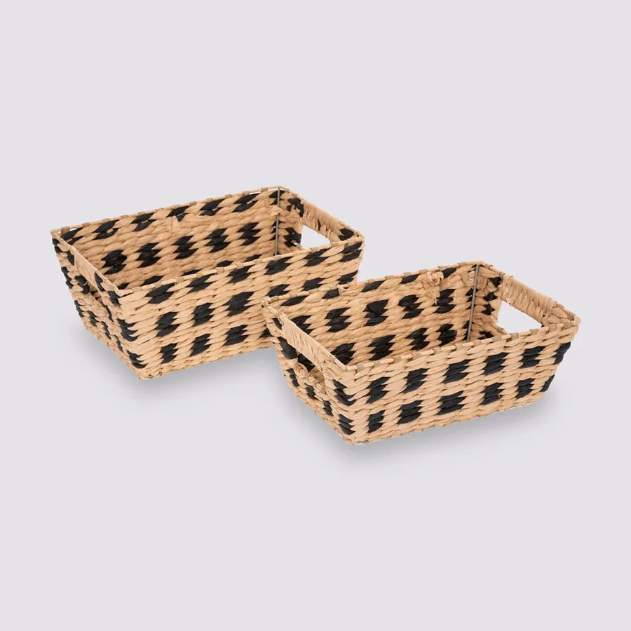 Set 2 cesti di diversa dimensione intrecciati in corda beige e nero