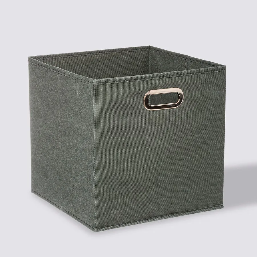 Cubo contenitore 31x31h cm in tessuto verde kaki