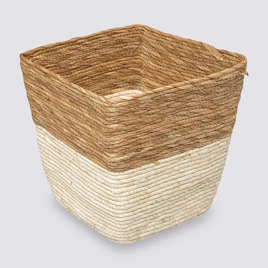 Cubo contenitore 31x31h cm in vimini intrecciato beige e naturale