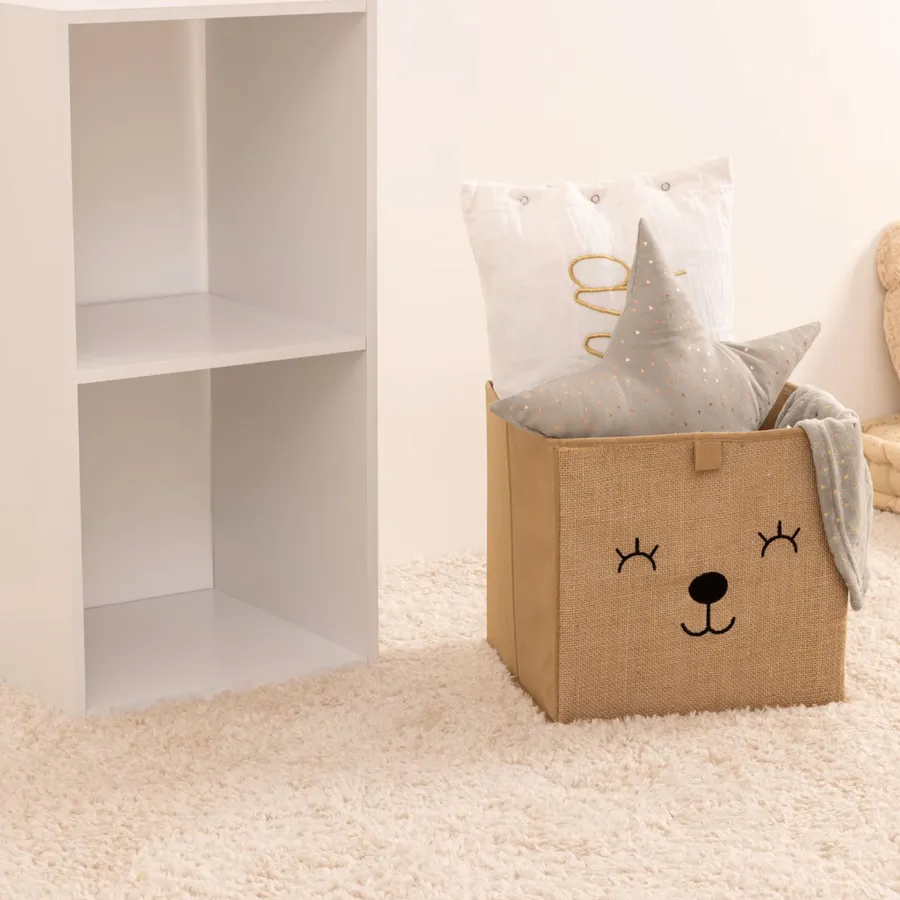 Cubo contenitore 31x31h cm orsetto in tela di juta beige - Kids