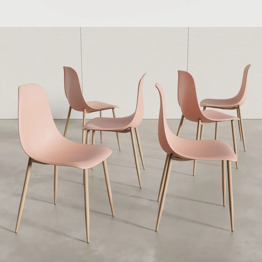 Set 6 sedie in polipropilene rosa antico con gambe effetto legno - Kaily