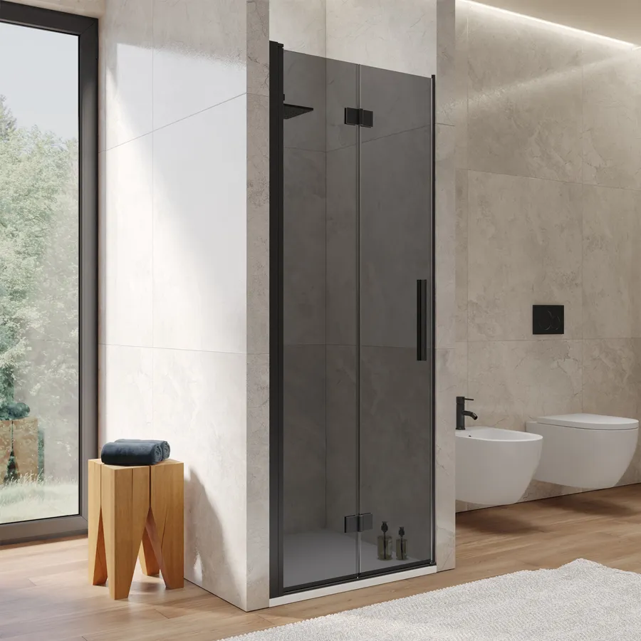 Box doccia nicchia 85 cm soffietto vetro anticalcare fumè e profilo ...