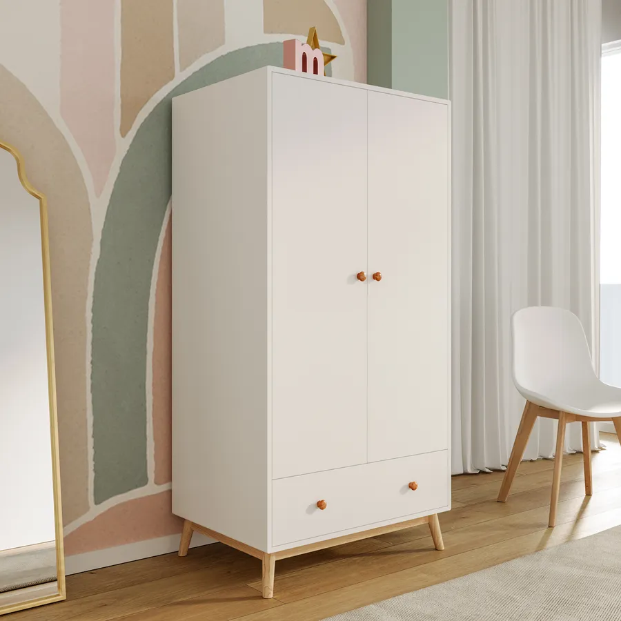 Armadio per bambini 80x159h cm in legno naturale e bianco con 2 ante ...