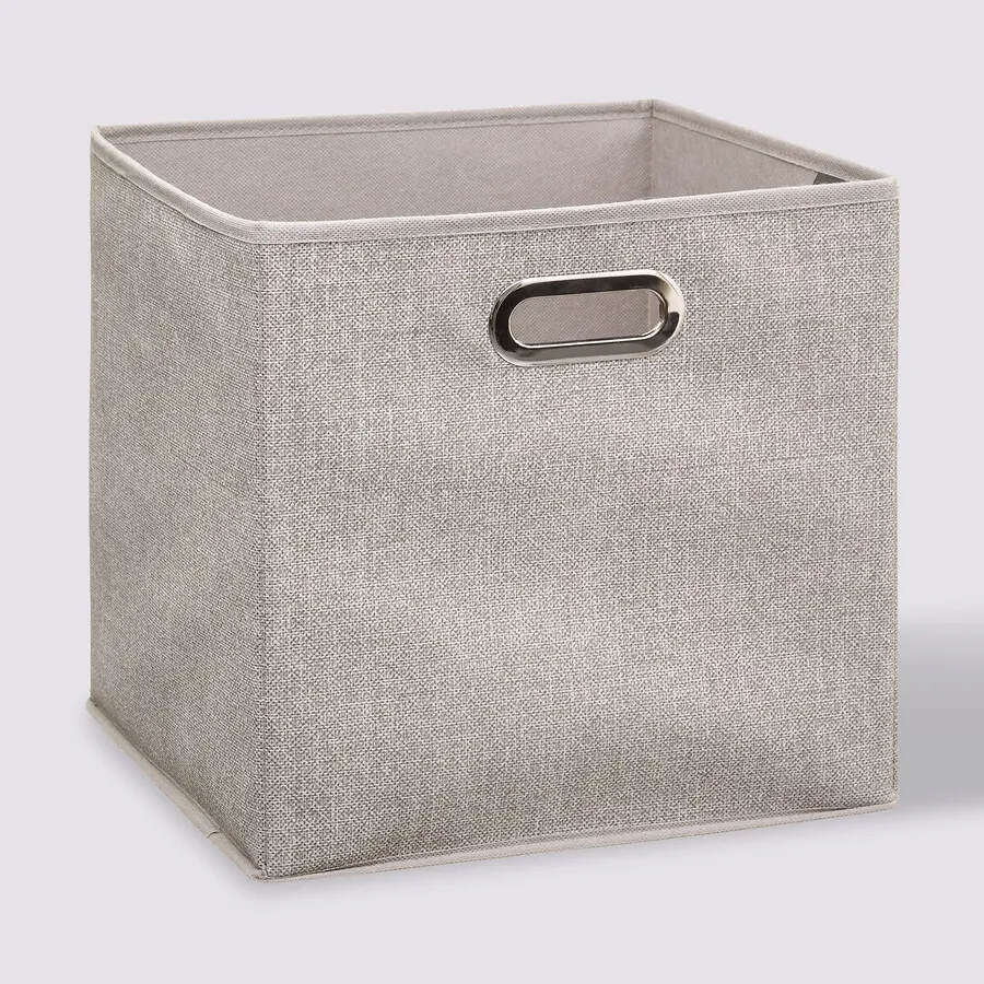 Cubo contenitore 31x31h cm in tessuto beige screziato