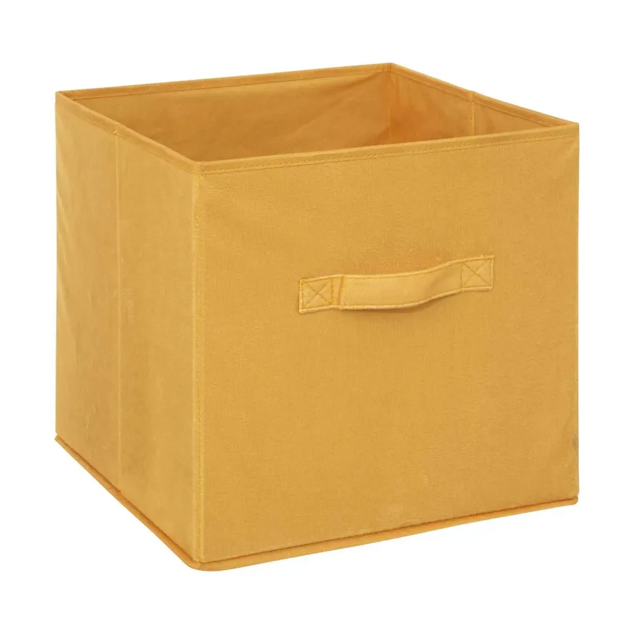 Cubo contenitore 31x31h cm in velluto giallo senape