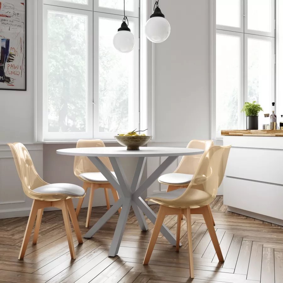 Set 4 sedie scandi ambrato trasparente gambe in legno con cuscino ...