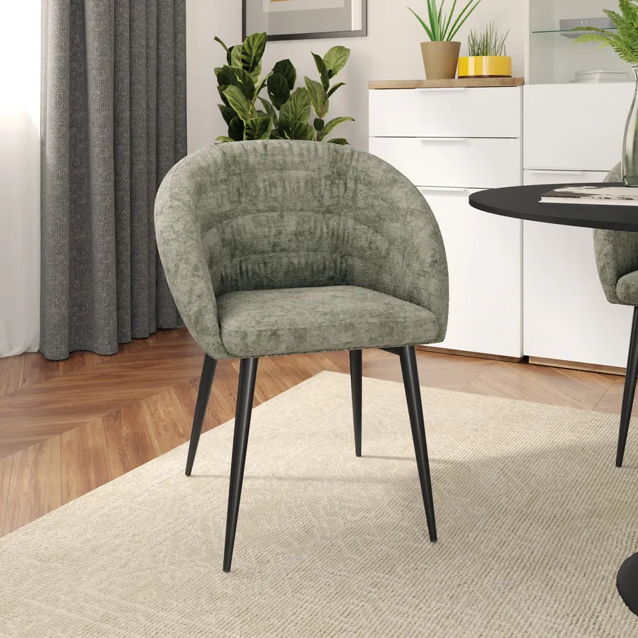 Poltrona in tessuto ciniglia verde con schienale trapuntato avvolgente ...