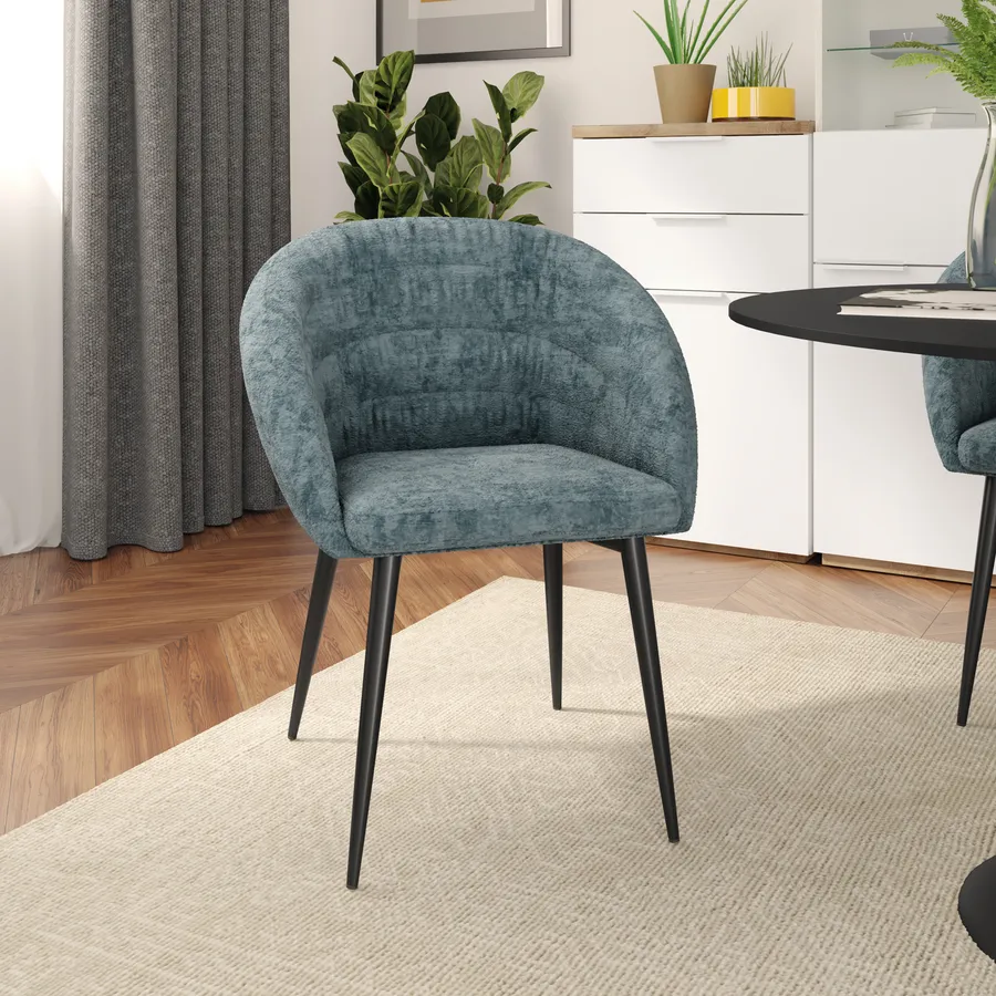 Poltrona in tessuto ciniglia blu petrolio con schienale trapuntato ...