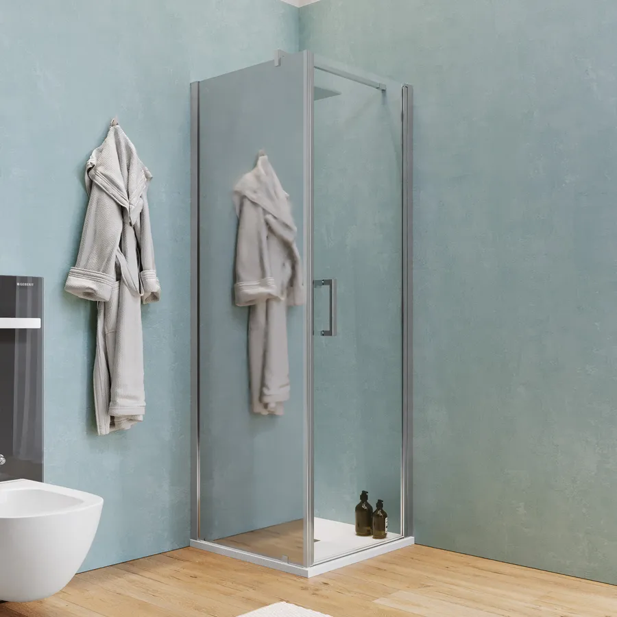 Box doccia 70X70 cm lato fisso specchiato con battente e profilo cromo ...