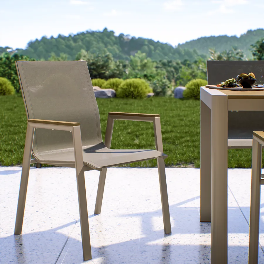 Sedia con braccioli effetto legno in alluminio e textilene tortora ...