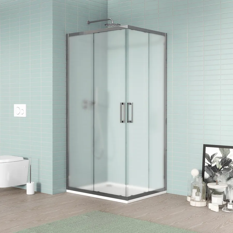 Box doccia 90x100 cm angolare scorrevole vetro opaco profilo cromo 195h ...