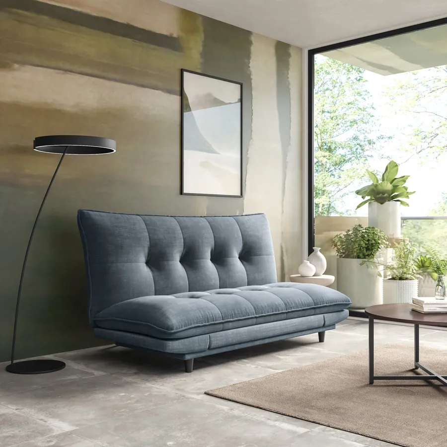 Divano letto 3 posti in ciniglia trapuntato grigio con braccioli ...