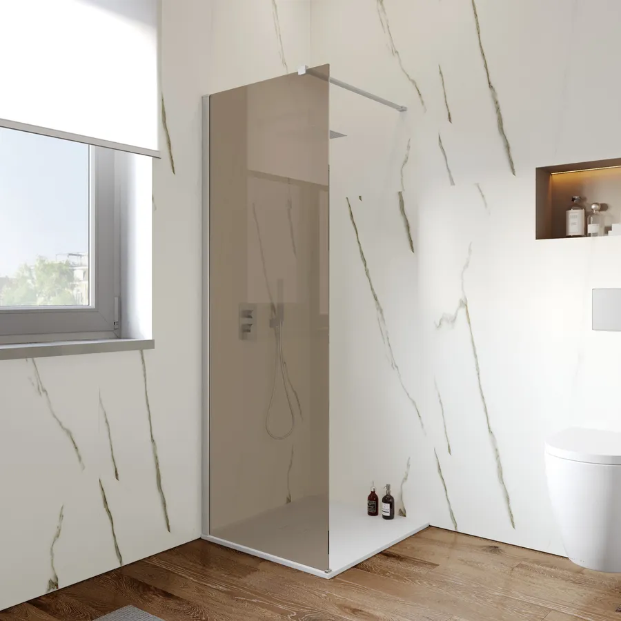 Box doccia Walk in 70 cm vetro anticalcare bronzato e profilo cromo ...