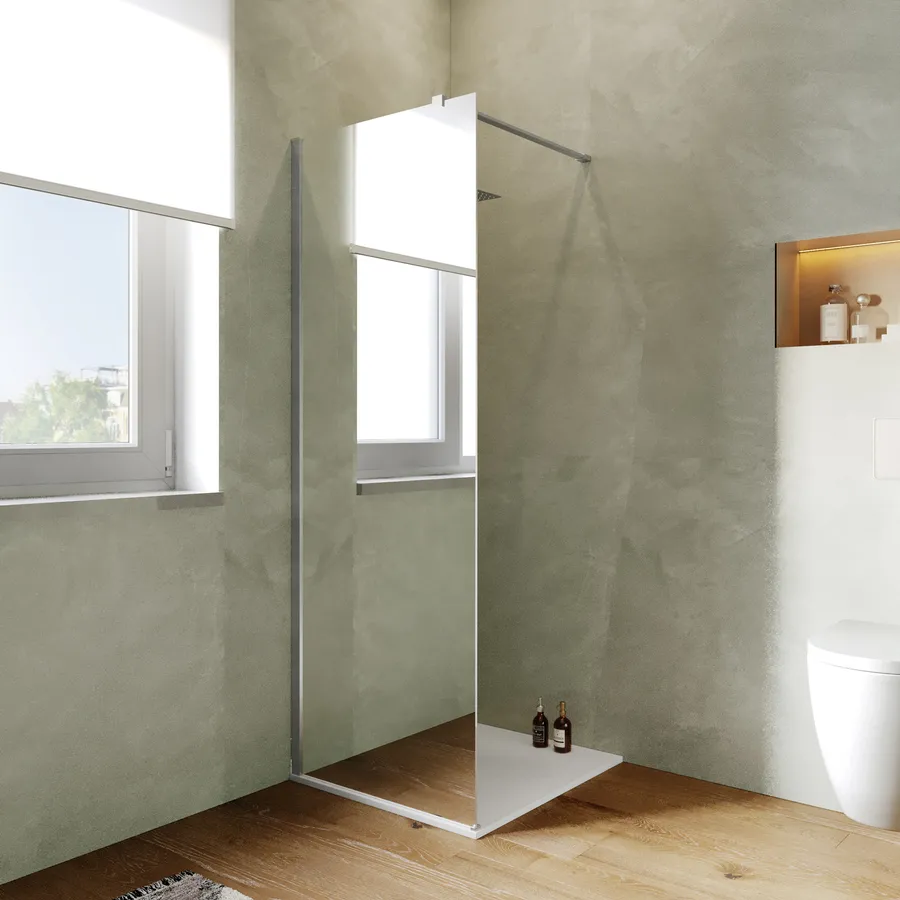 Box doccia Walk in 80 cm vetro anticalcare specchiato e profilo cromo ...