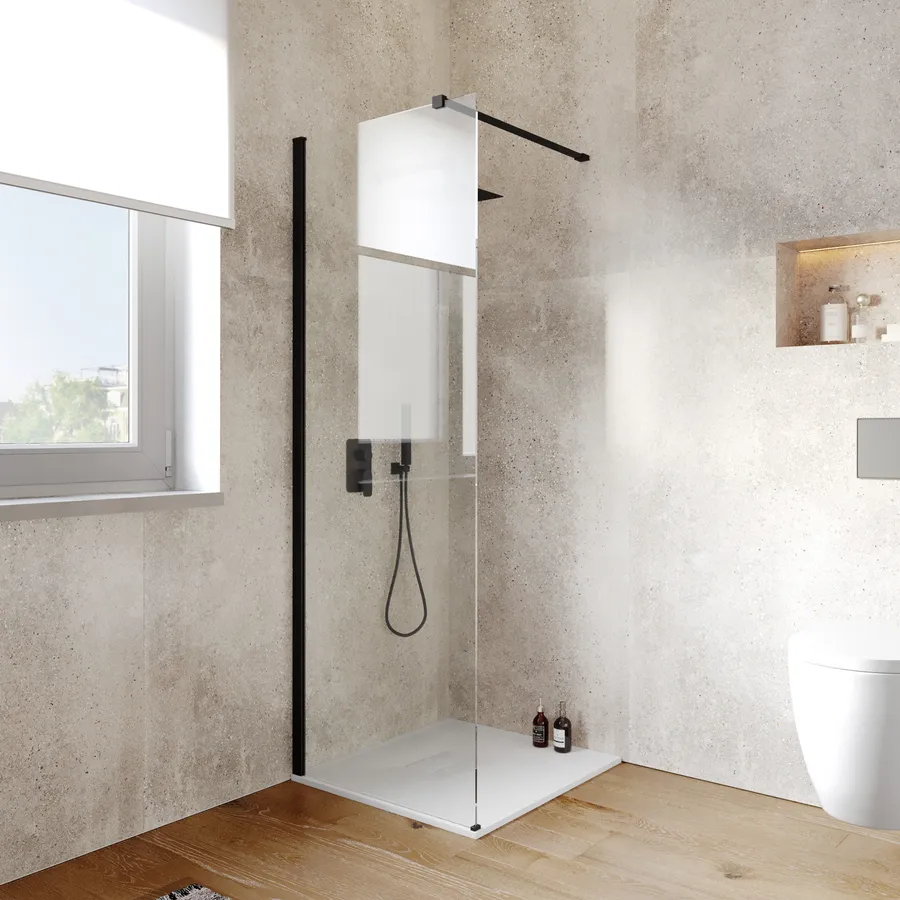 Box doccia Walk in 80 cm vetro anticalcare trasparente e profilo nero ...